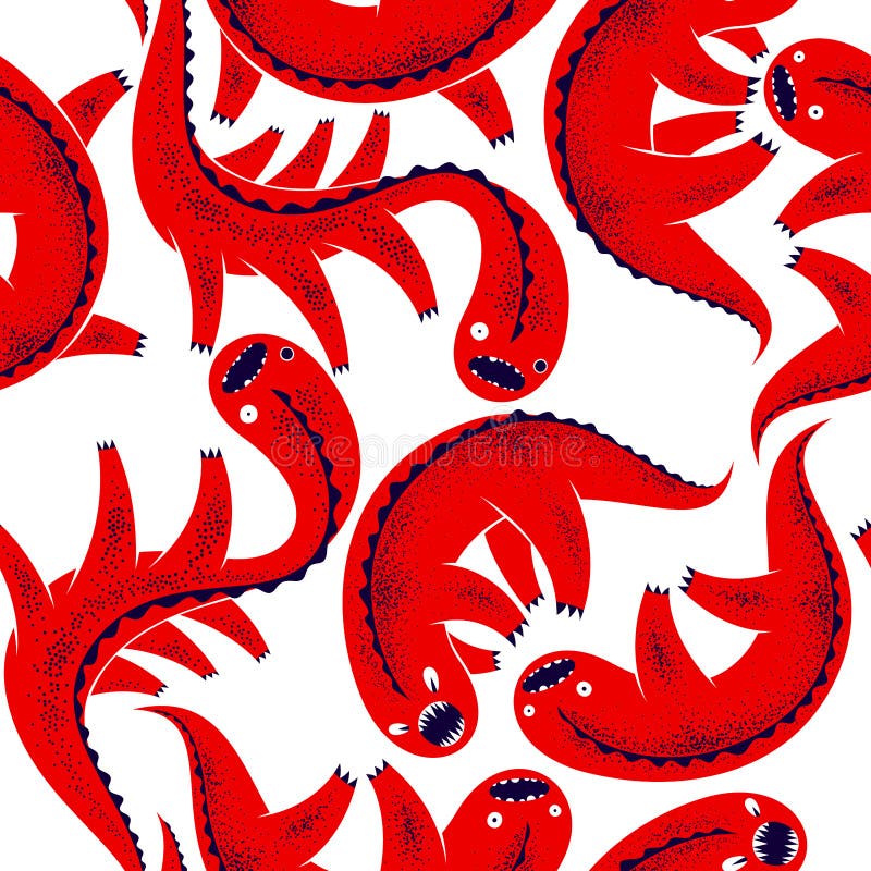 Scary Horror Monsters Seamless Vector Textile Pattern, Beasts Creatures ...