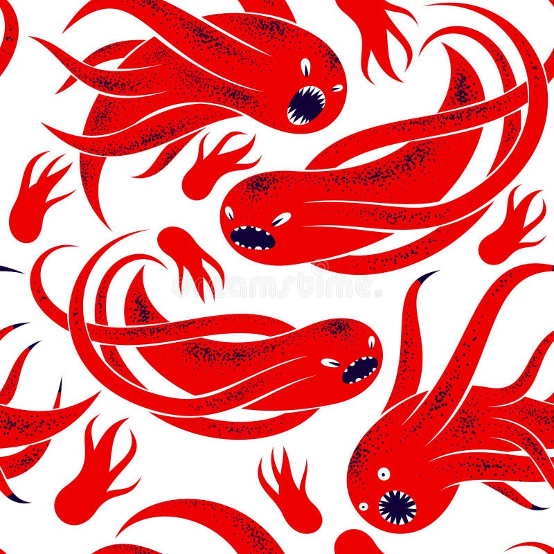 Scary Horror Monsters Seamless Vector Textile Pattern, Beasts Creatures ...
