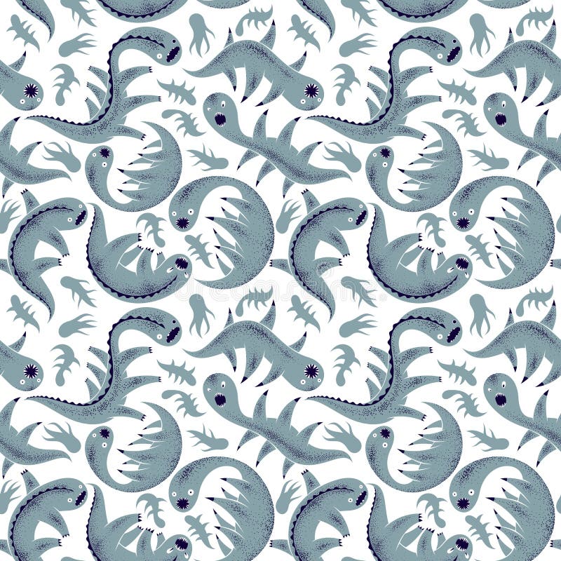Scary Horror Monsters Seamless Vector Textile Pattern, Beasts Creatures ...