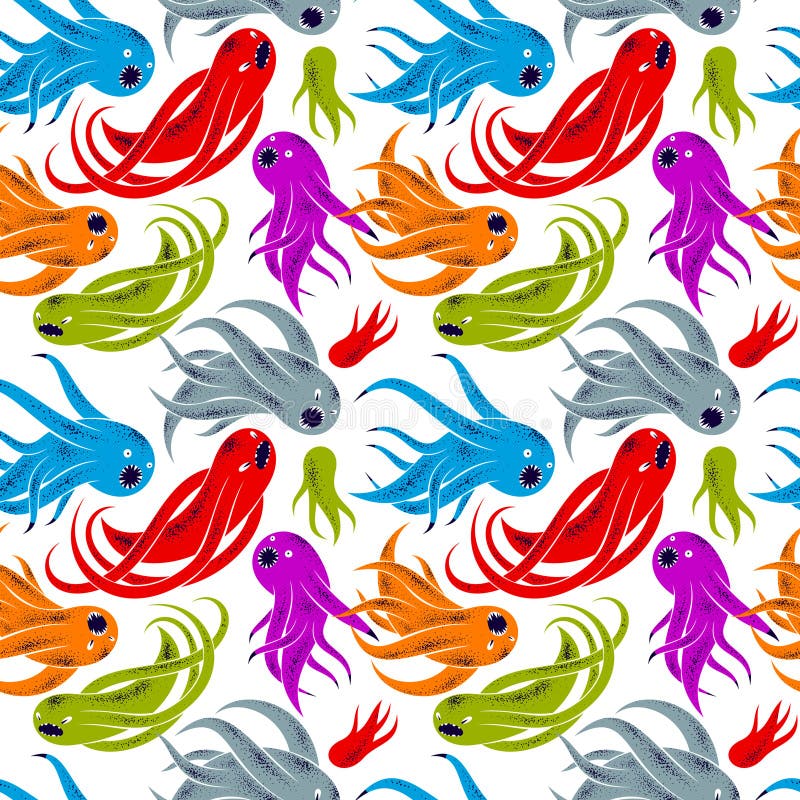 Scary Horror Monsters Seamless Vector Textile Pattern, Beasts Creatures ...