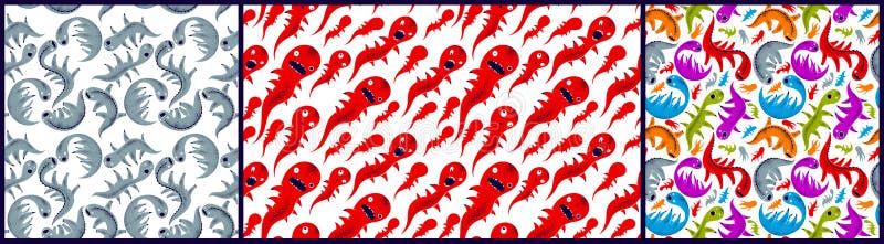 Scary Horror Monsters Seamless Vector Textile Pattern Set, Beasts ...