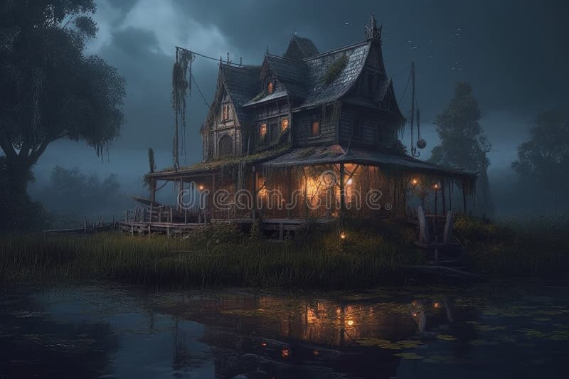 Scary House Night Dark. Generate Ai Stock Illustration - Illustration ...