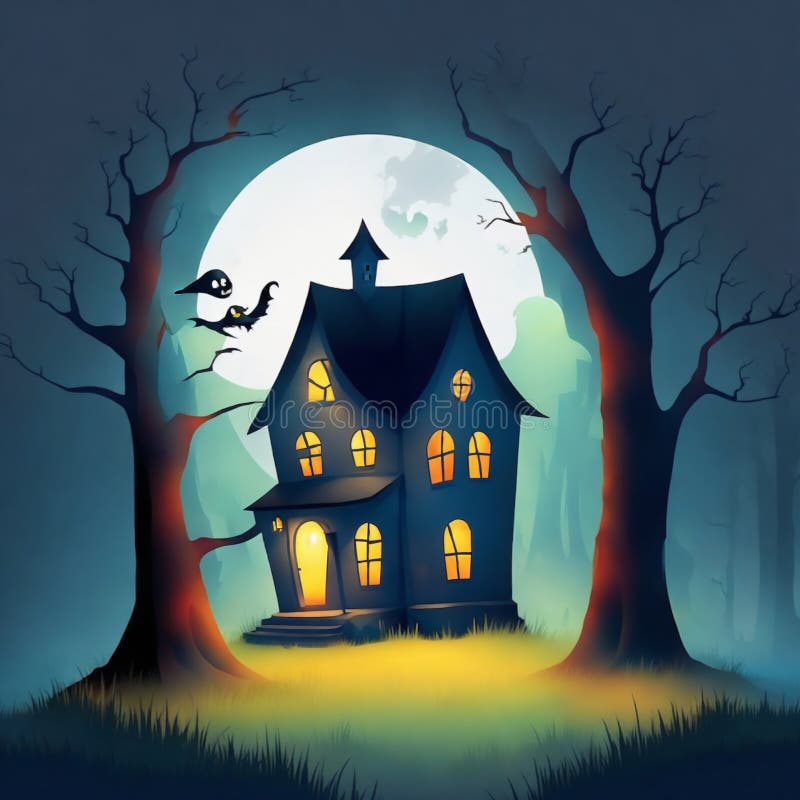 Scary House at Night Halloween Graphics Stock Illustration ...
