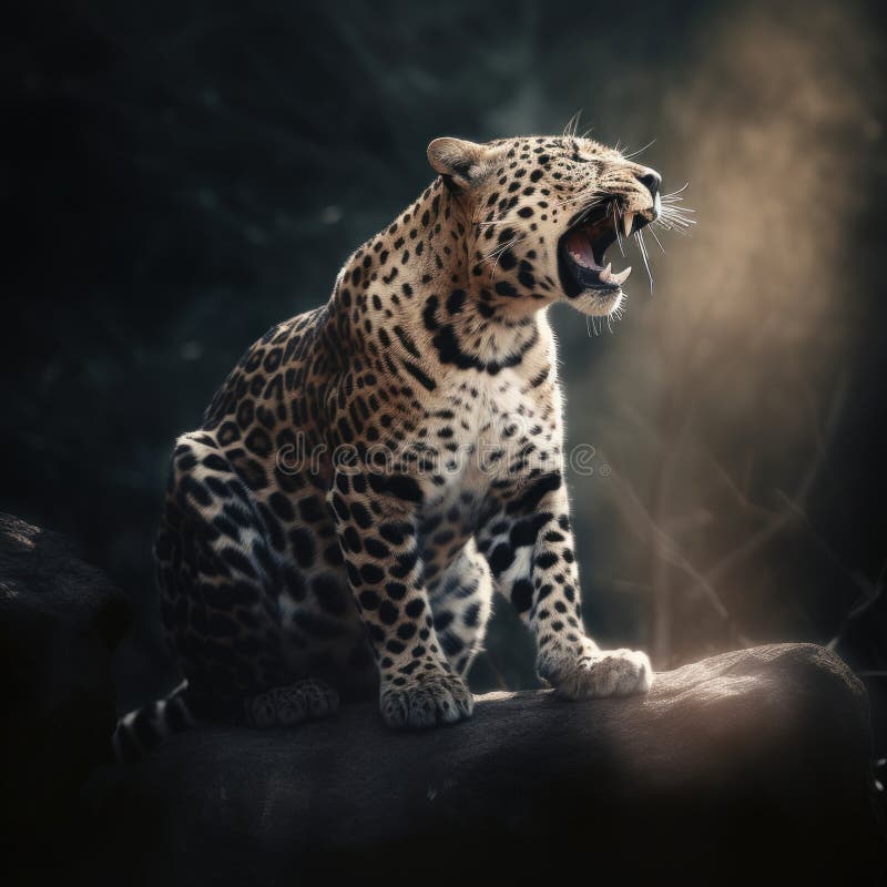 Scary Image of Leopard Roaring on the Rock Image Generative AI Stock ...
