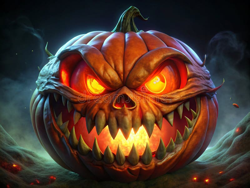 Scary Jack-o -Lantern Pumpkin with Glowing Eyes and Sharp Teeth Stock ...