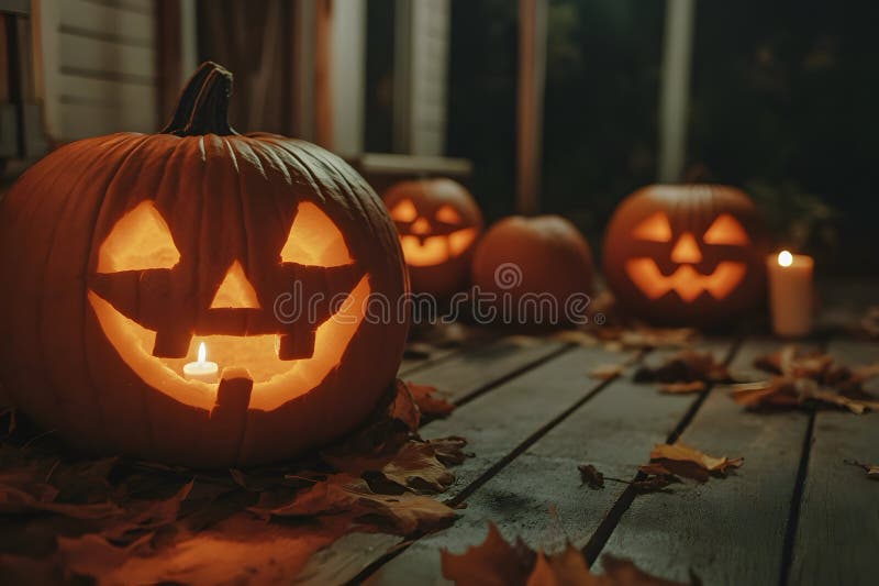 Scary Jack O Lanterns with a Halloween Background Stock Illustration ...