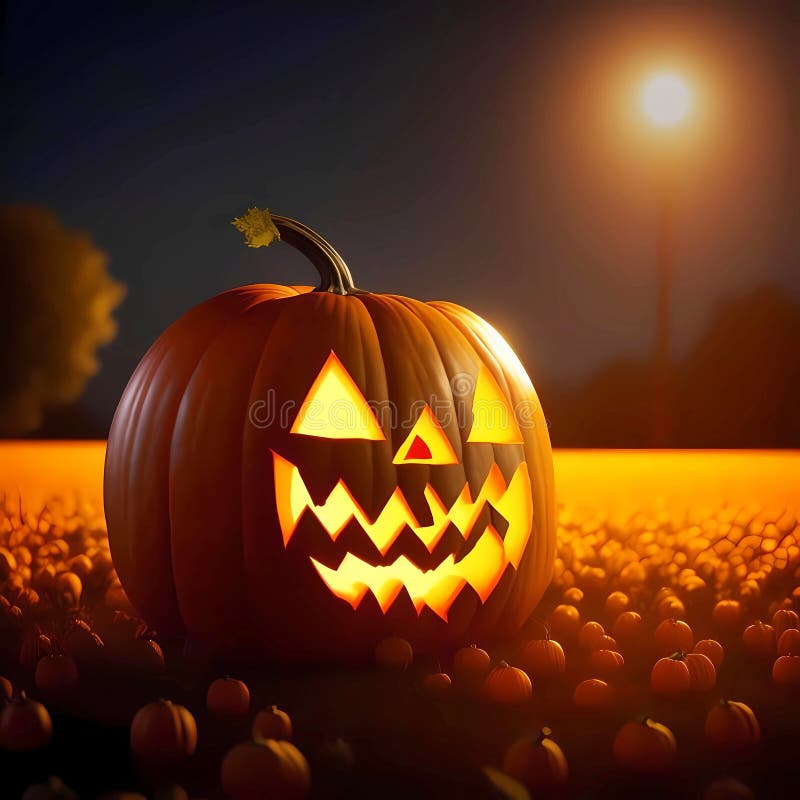 Scary Laughing Pumpkin Patch Night Stock Illustration - Illustration of ...