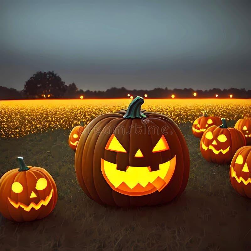 Scary Laughing Pumpkin Patch Night Stock Illustration - Illustration of ...