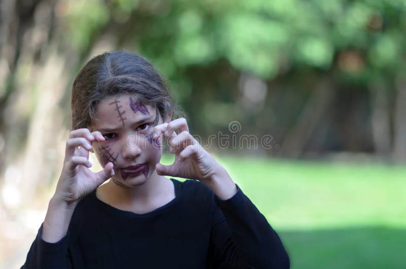 Scary Little Girl Ready for Halloween Stock Photo - Image of trick ...