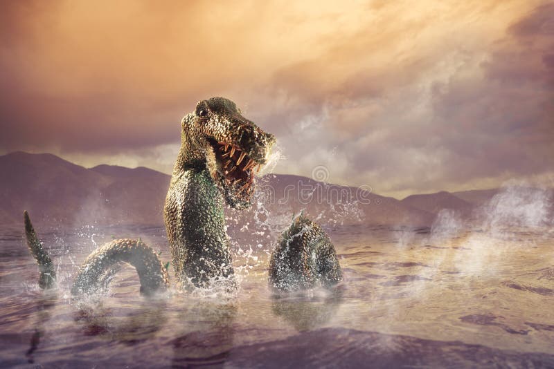 Scary Loch Ness Monster Emerging from Water Stock Image - Image of myth ...
