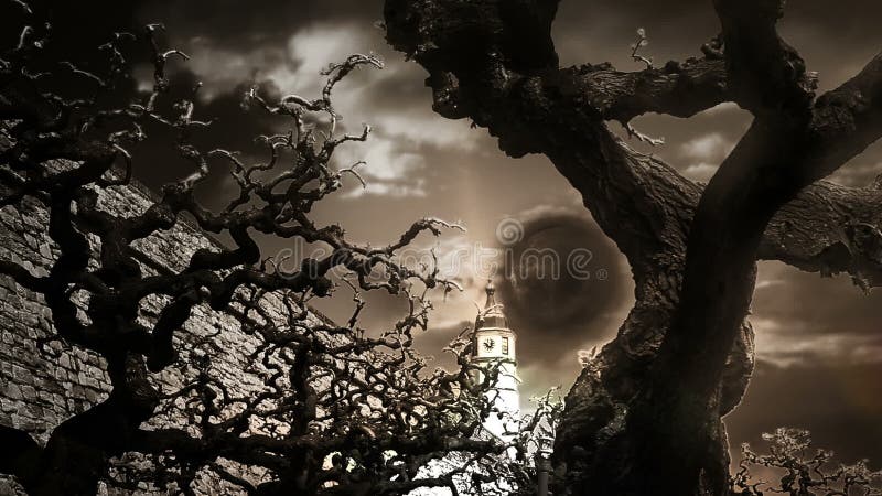 Scary Looking Tree Branches and Sky with Moon Stock Video - Video of ...