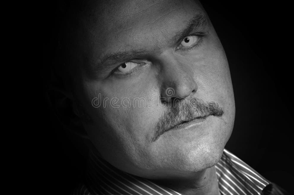 Scary man stock photo. Image of adult, mustache, monotone - 5185570