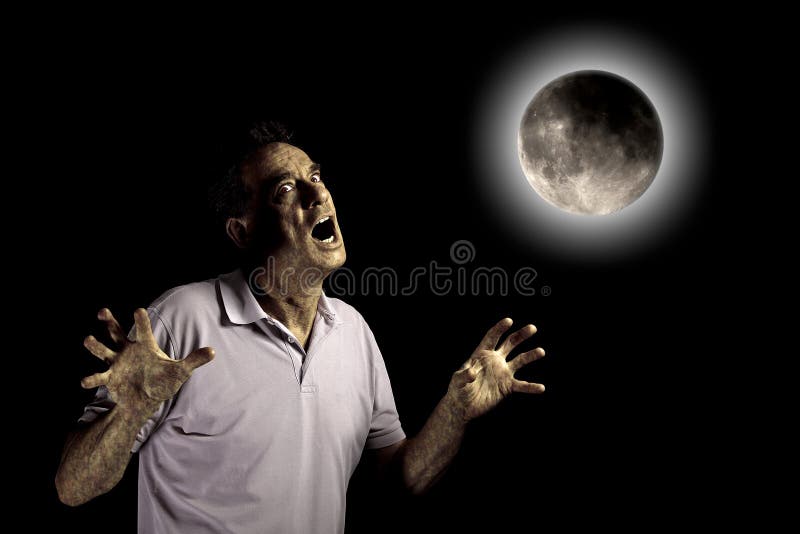 Scary Man Beast Under Moon at Halloween Stock Image - Image of eyes ...