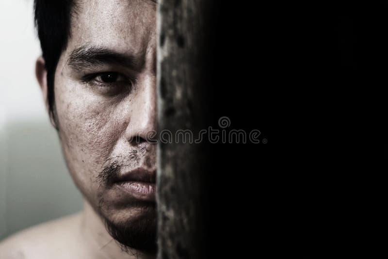 Scary Man Hide Behind Wooden Door Stock Photo - Image of peeping ...