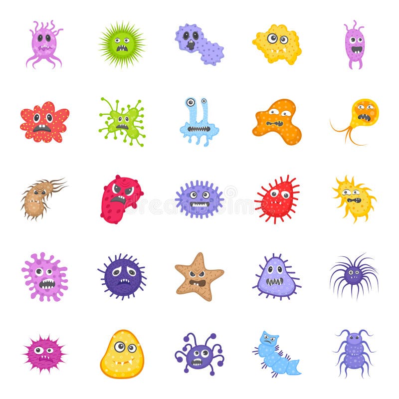 Scary Microorganism Flat Icons Pack Stock Vector - Illustration of flat ...