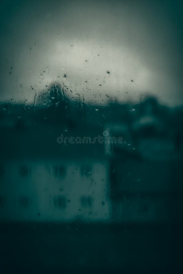 Scary Image of Houses Seen through a Rainy Window Stock Image - Image ...