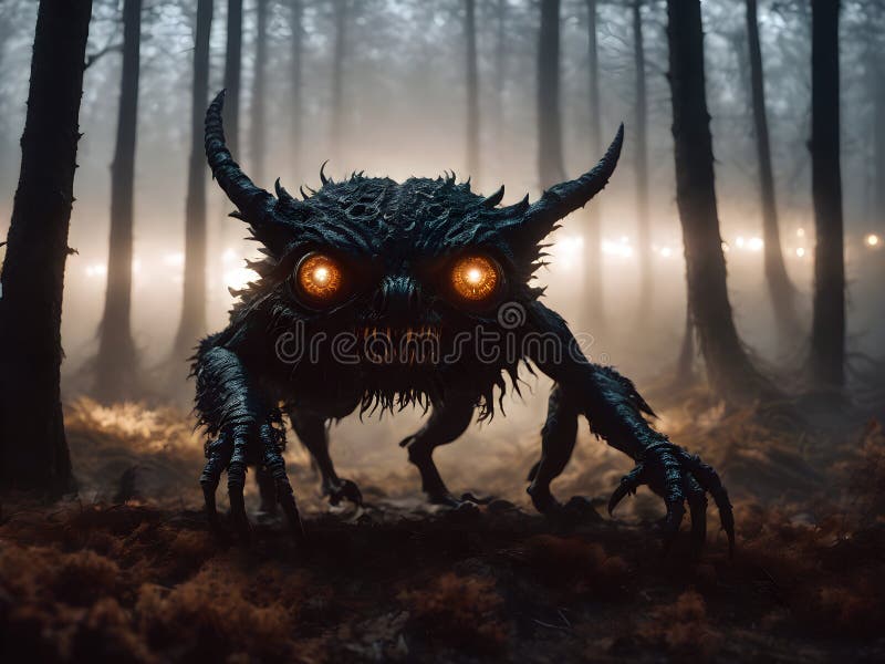 A Terrifying Creature, with Big Eyes and Horns, Was Staring. Stock ...