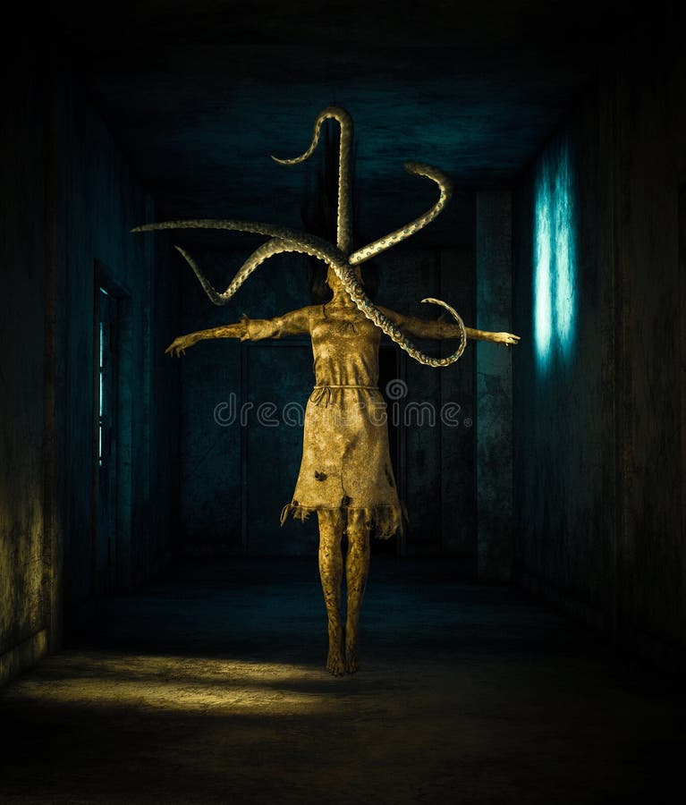 Scary Monster Creatures in Abandoned Building Stock Illustration ...