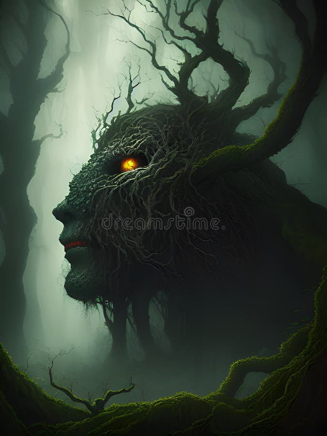 Scary Monster in a Dark Forest. Stock Illustration - Illustration of ...