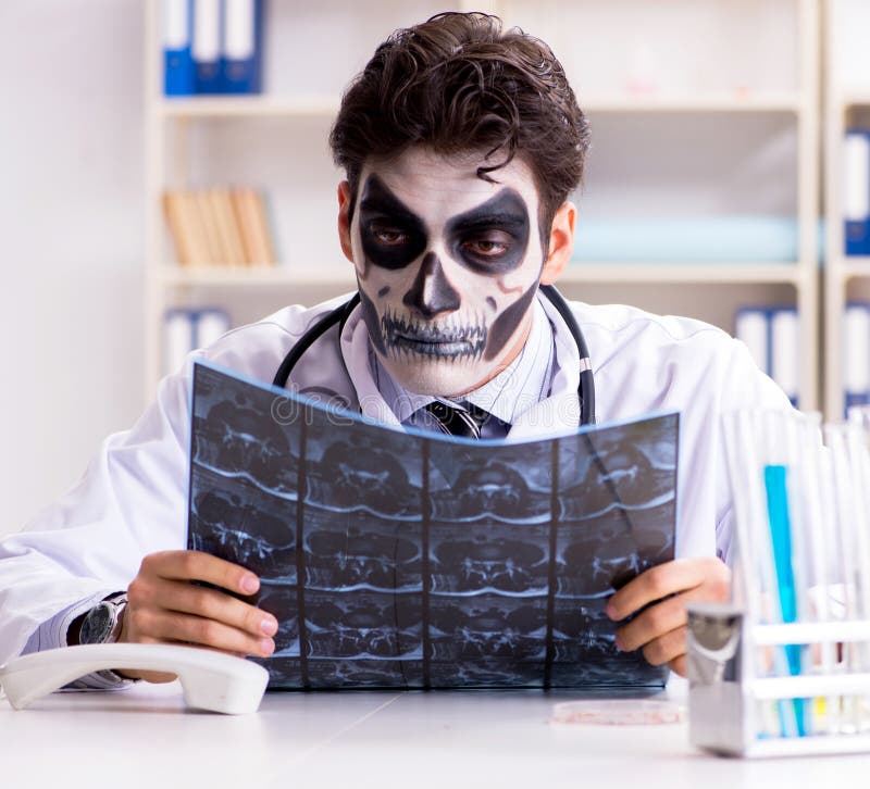 Scary Monster Doctor Working in Lab Stock Photo - Image of facepaint ...