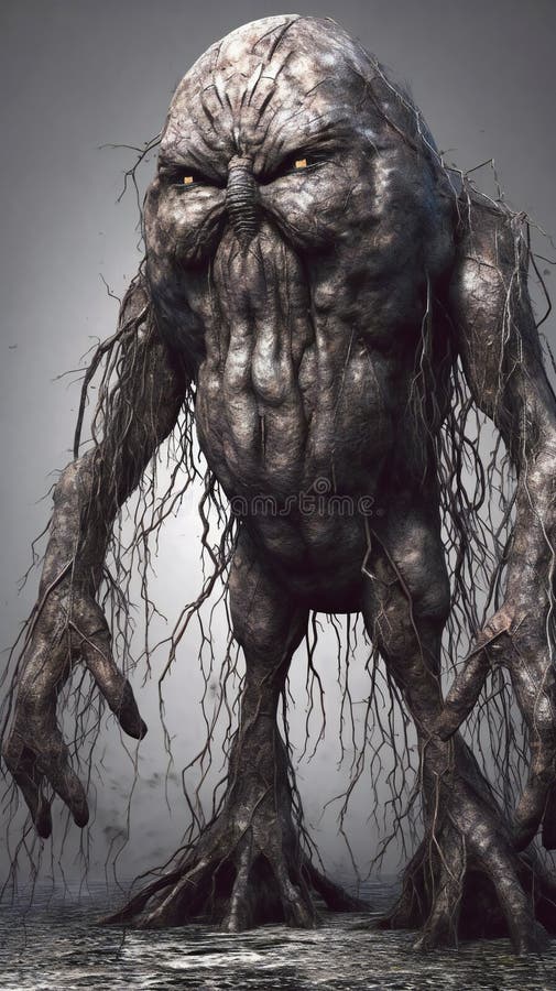 A Scary Monster with Roots in a Dark Room Stock Illustration ...