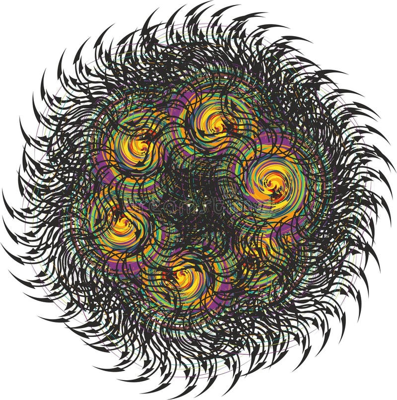 Scary Multicolored Radial Shape with Spiral and Arrow Elements Stock ...