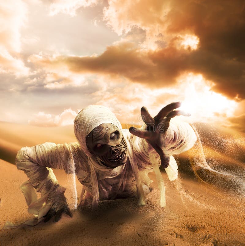 Scary Mummy in a Desert at Sunset with Copy Space Stock Image - Image ...