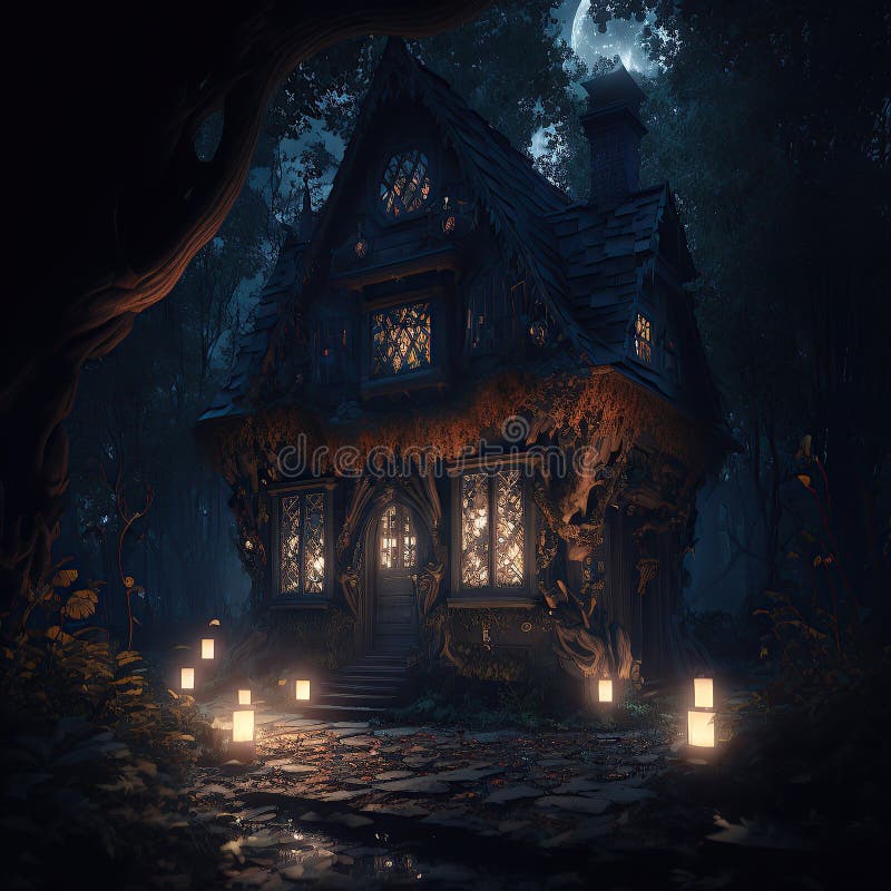 A Scary and Mysterious Wizard S Cottage in the Forest Stock ...