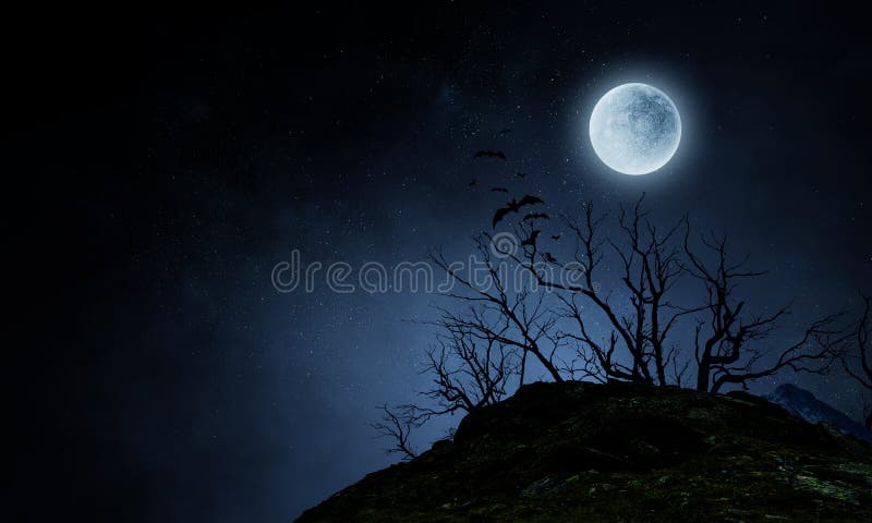 Scary Night Image . Mixed Media Stock Photo - Image of night, clouds ...