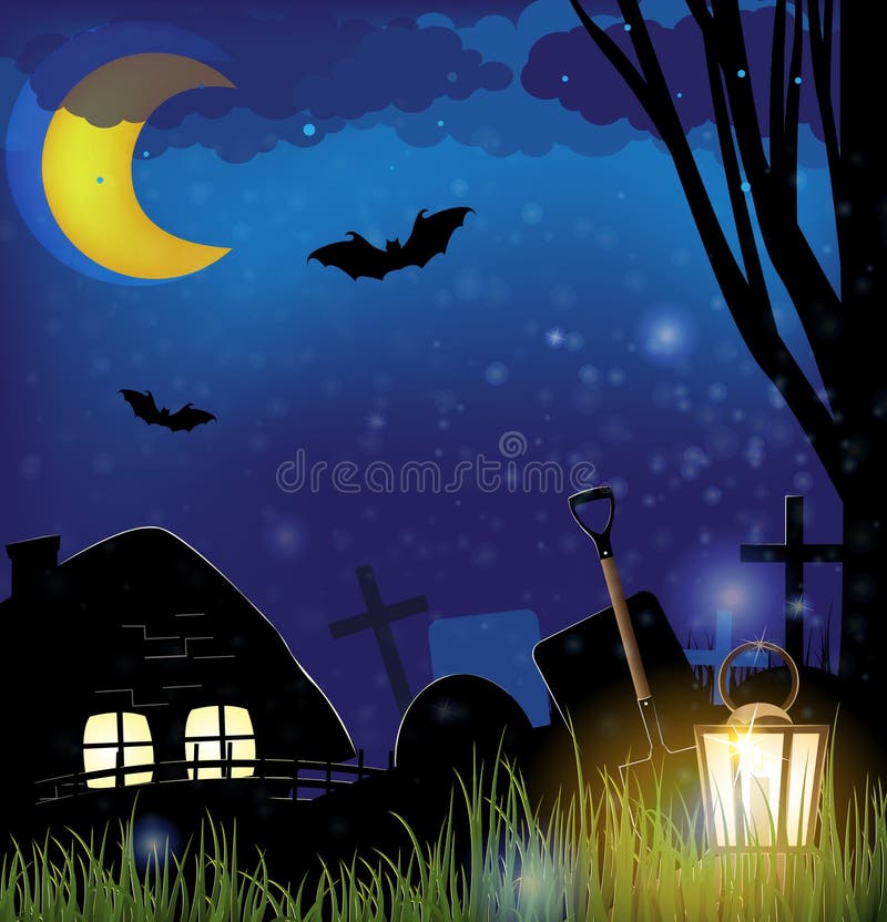 Scary night landscape stock vector. Illustration of fear - 27010136