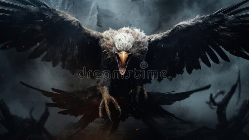 Scary Nightmare Creature: Hyper-realistic Eagle with Claws in Fiery ...