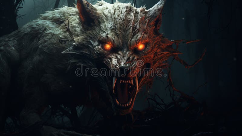 Scary Nightmare Creature: Mutated Wolf with Red Eyes Stock Illustration ...