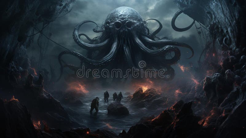 Scary Octopus Creature in a Spooky Atmosphere, AI-generated. Stock ... Scary Octopus Creature in a Spooky Atmosphere, AI-generated. Stock ...