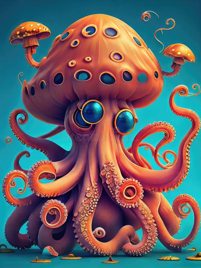Scary Octopus Illustration Art Animal Stock Illustration - Illustration ...