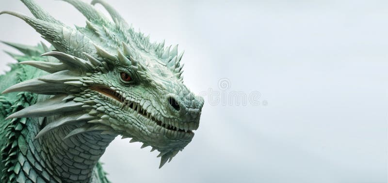 Scary Oriental Green Dragon on Light Background, Portrait Stock ...