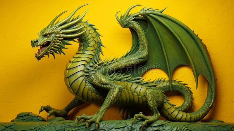 Scary Oriental Green Dragon with Sharp Spikes, Portrait Stock ...