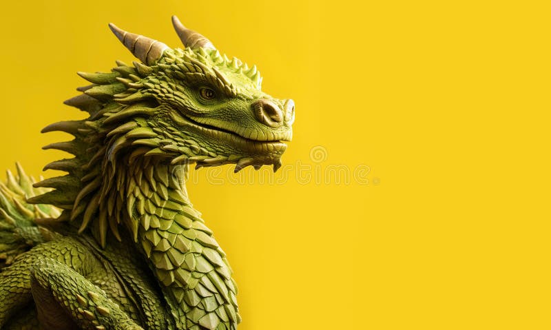 Scary Oriental Green Dragon with Sharp Spikes, Portrait Stock ...