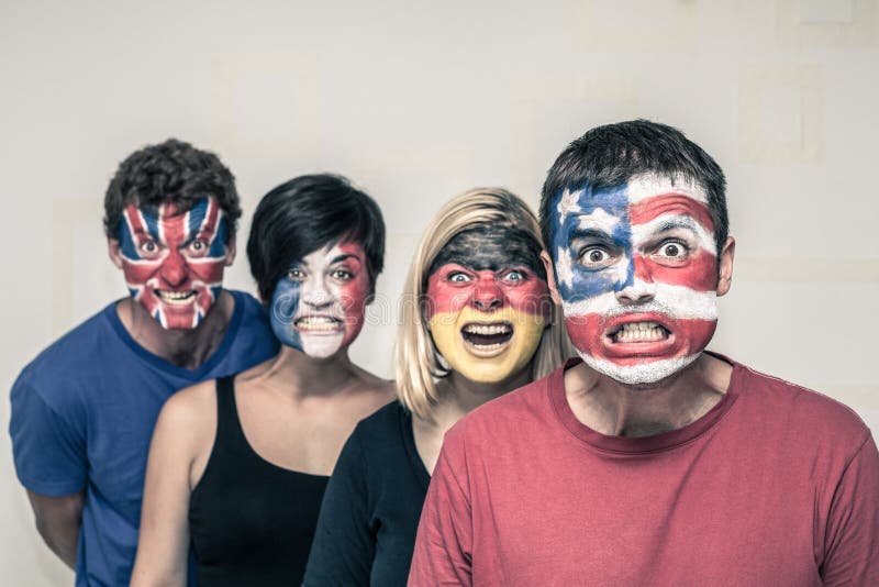 Scary People with Flags on Faces Stock Photo - Image of patriotism ...