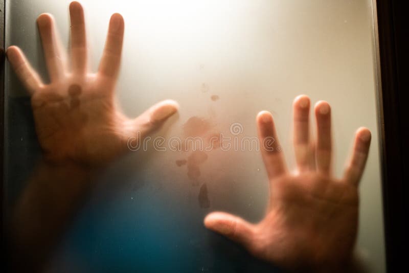 Scary Picture of Hands Behind Glass Stock Photo - Image of moody, fear ...