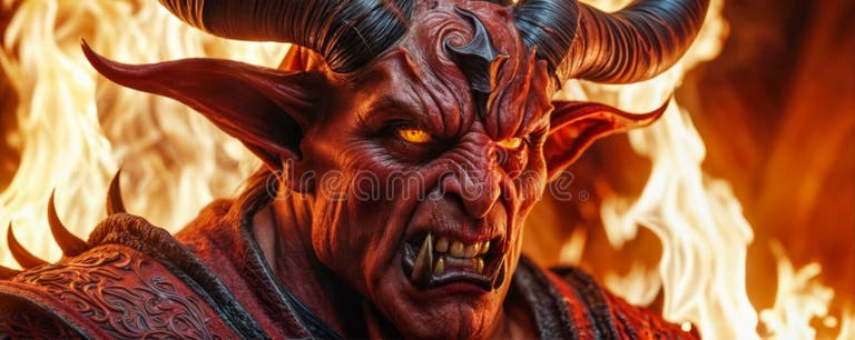 Scary Portrait of a Devil Figure in Hell Fire Background Stock Image ...