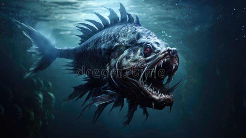 Scary Pre-historic Monster Predatory Fish Underwater. Generative Ai ...
