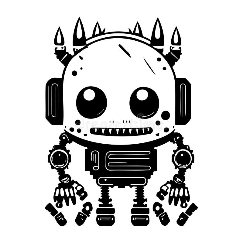 Scary Robot Icon Hand Draw Black Colour Space Logo Symbol Perfect Stock ...