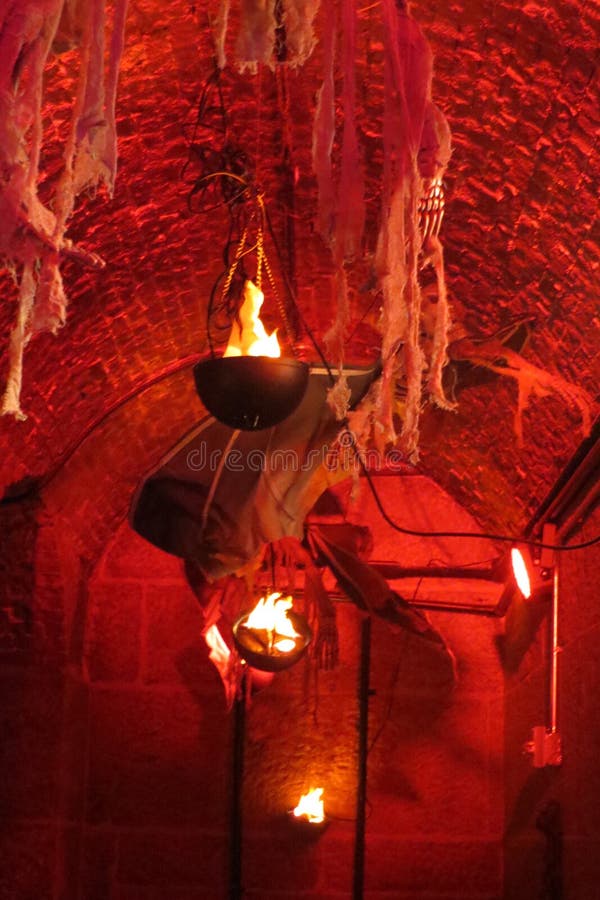 Scary room with torches stock photo. Image of archway - 86244726