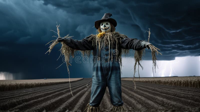 A Scary Scarecrow in the Middle of a Field among Thunderclouds Stock ...