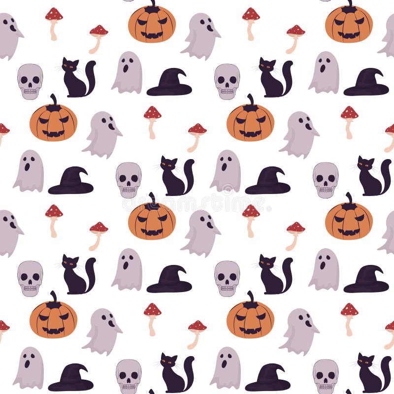 Halloween seamless pattern stock vector. Illustration of skull - 258693296