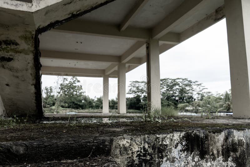 A Scary Second Floor of an Abandoned Old Building Focused on the Stone ...