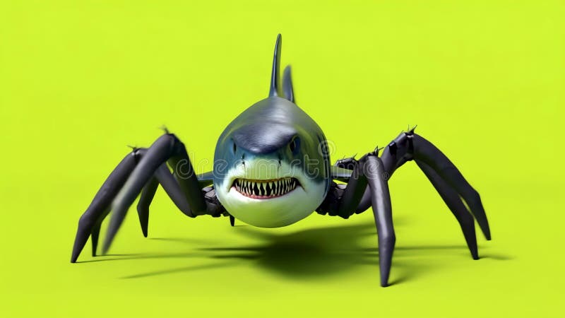 Scary Shark Spider Hybrid with Sharp Teeth on Green Background Stock ...