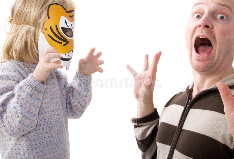 Scary Shock Surprise Tiger Mask Stock Photo - Image of pretending ...