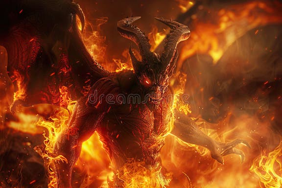 Scary Sinister Devil is in Hell with Dramatic Fire Lighting Stock Image ...