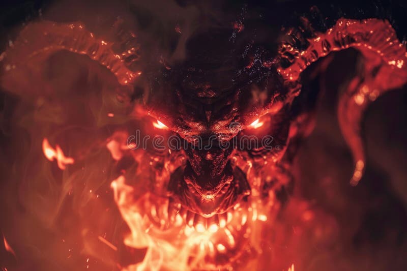 Scary Sinister Devil is in Hell with Dramatic Fire Lighting Stock Image ...